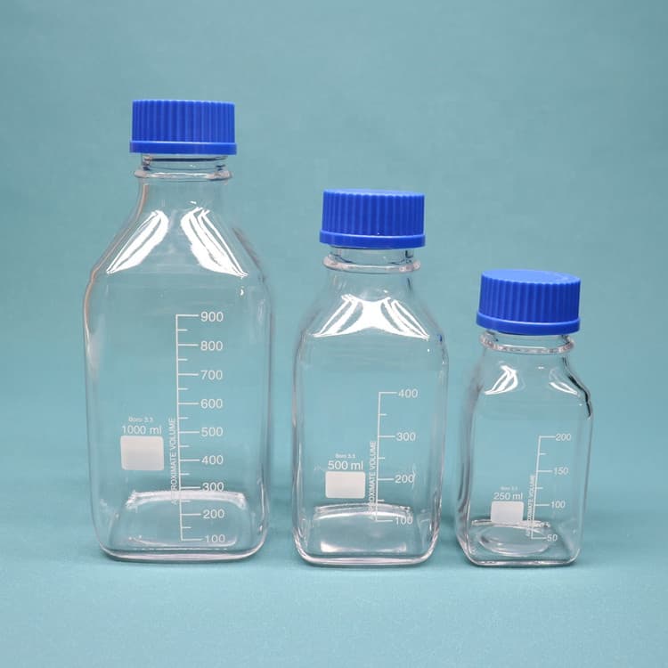 reusable GL45 square glass bottles in clear-HPLC Vials Supplier